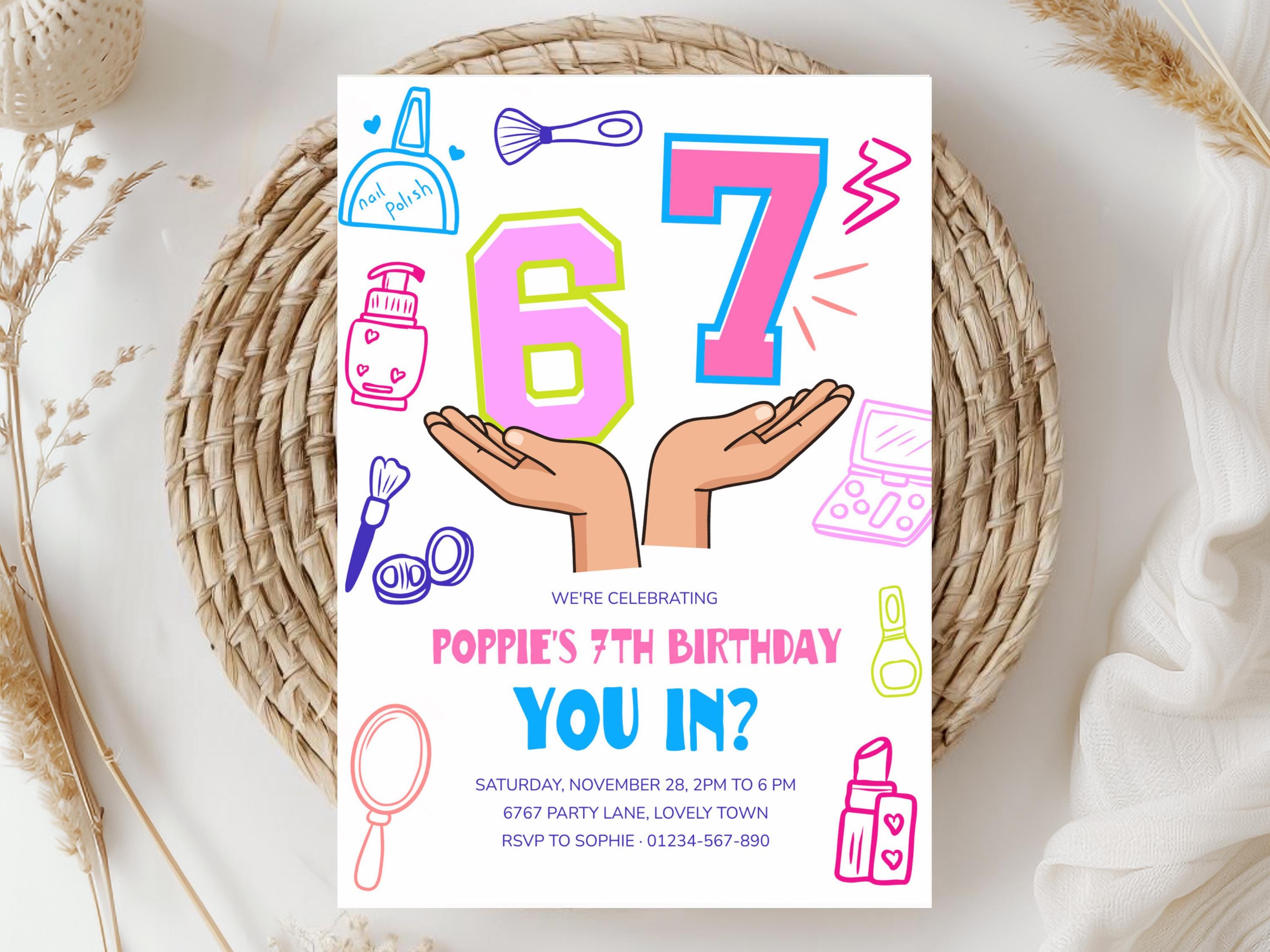 Editable Six Seven Birthday Invitation Hands: Girls Makeup Party 6-7 ...