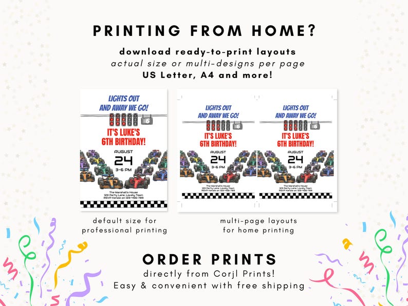 Editable Race Car Kids Birthday Invitation: Formula One Lights Out ...