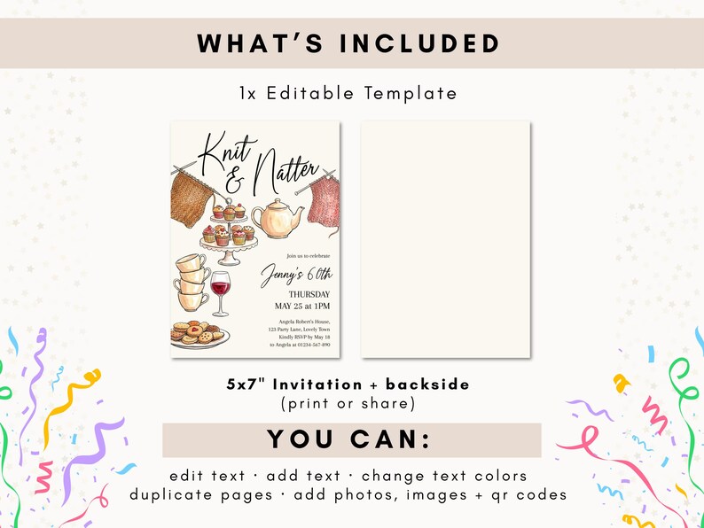 Editable Knit and Natter Invitation: Craft Social Afternoon Tea Party ...