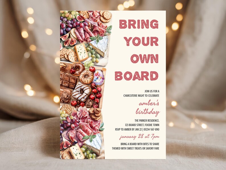 Editable Bring Your Own Board Birthday Invitation: Charcuterie BYOB ...