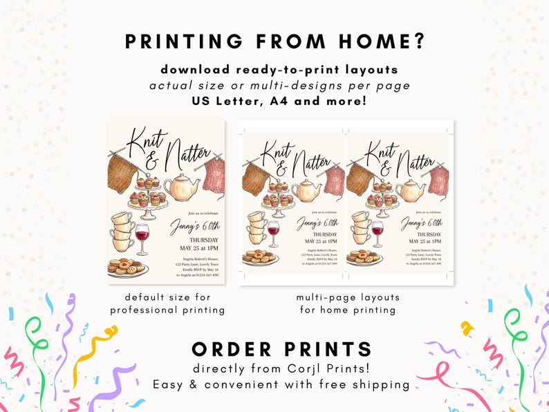 Editable Knit and Natter Invitation: Craft Social Afternoon Tea Party ...
