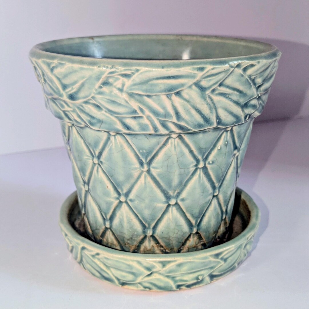 Vintage Mccoy Turquoise Quilted Planter – USA Pottery With Saucer - Etsy