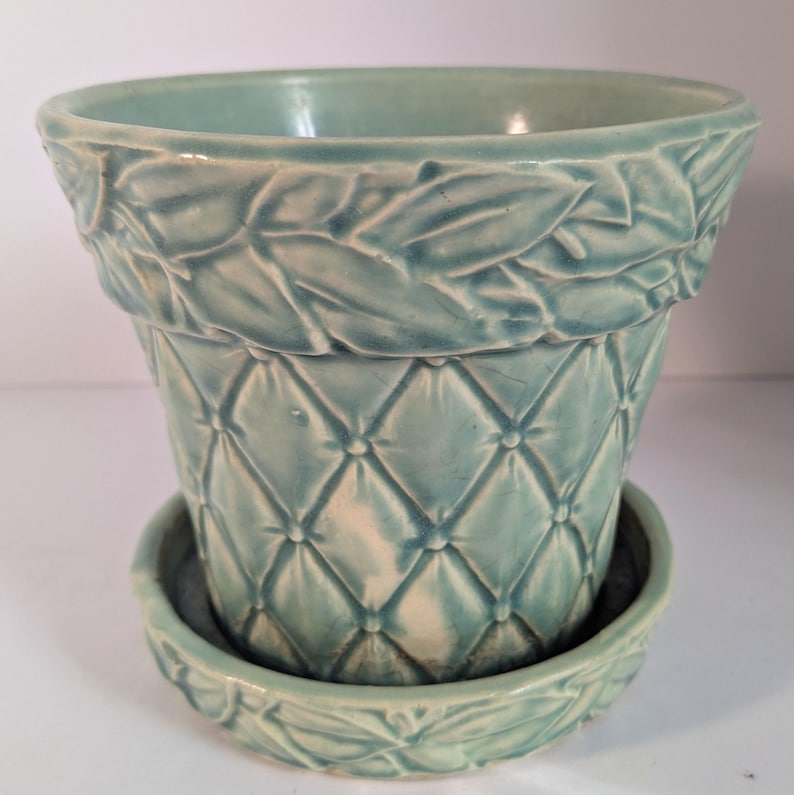 Vintage Mccoy Turquoise Quilted Planter – USA Pottery With Saucer - Etsy