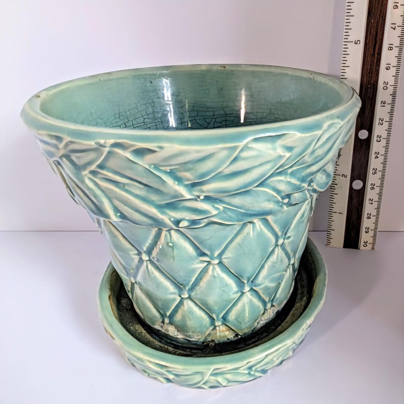 Vintage Mccoy Turquoise Quilted Planter – USA Pottery With Saucer - Etsy