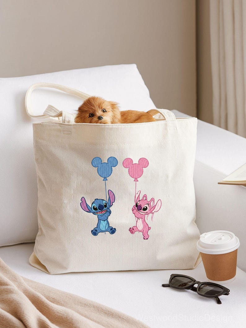 Stitch and Angel Balloon Embroidery Design, Cute Cartoon Embroidery ...