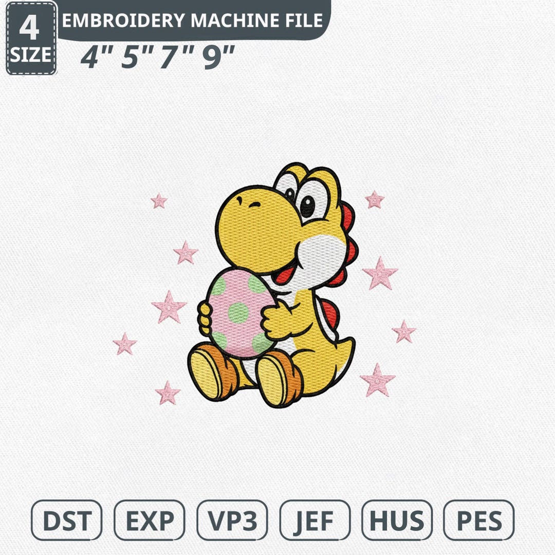 Yoshi mit Ei Stickdatei, Cartoon Dinosaurier Design (Digitaler Download ...