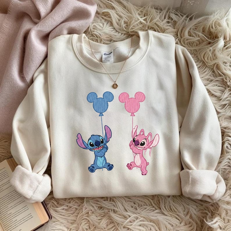 Stitch and Angel Balloon Embroidery Design, Cute Cartoon Embroidery ...