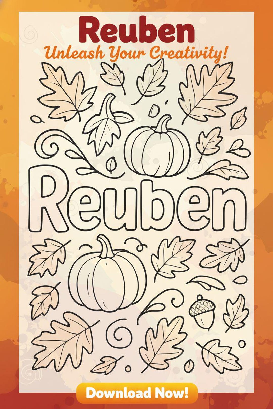Coloring Page Name Printable REUBEN Fall Themed - Etsy Canada