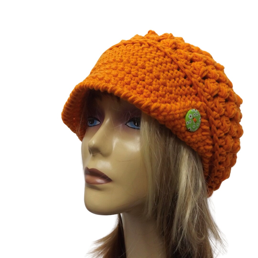 Orange Handmade Crochet Slouch Beanie Newsboy Hat Boho Chic Style ...