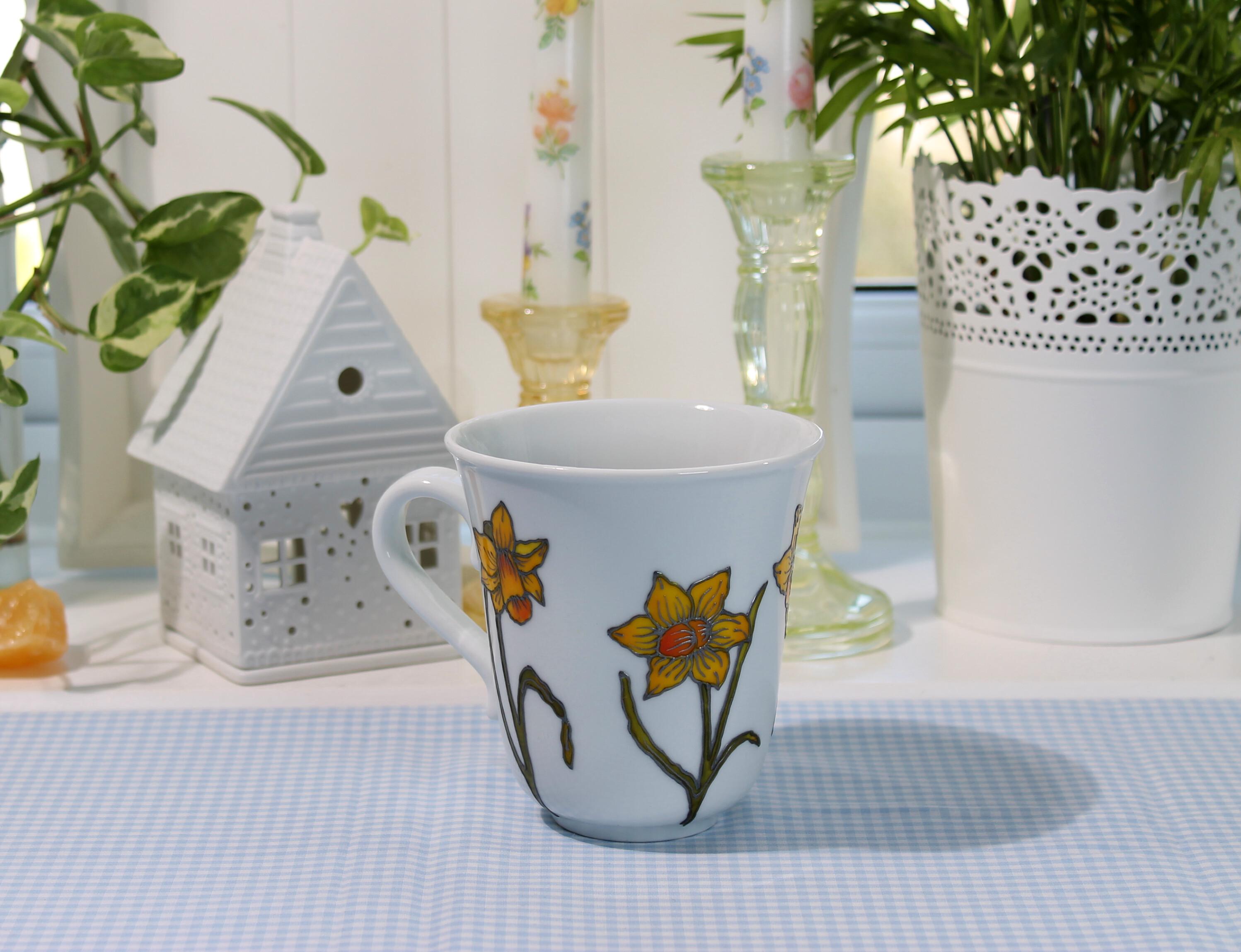 Hand Painted Porcelain Mug – Daffodil Design – Botanical Tea Cup ...
