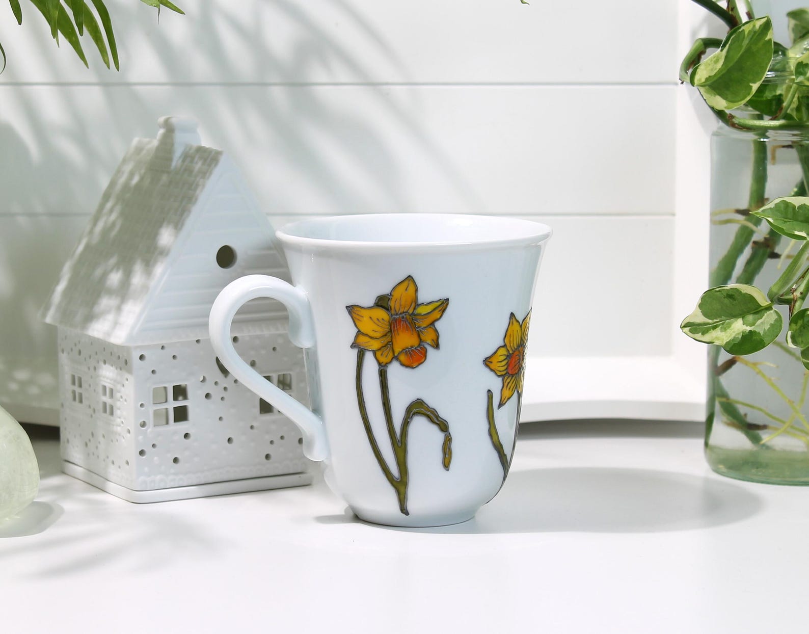 Hand Painted Porcelain Mug – Daffodil Design – Botanical Tea Cup ...