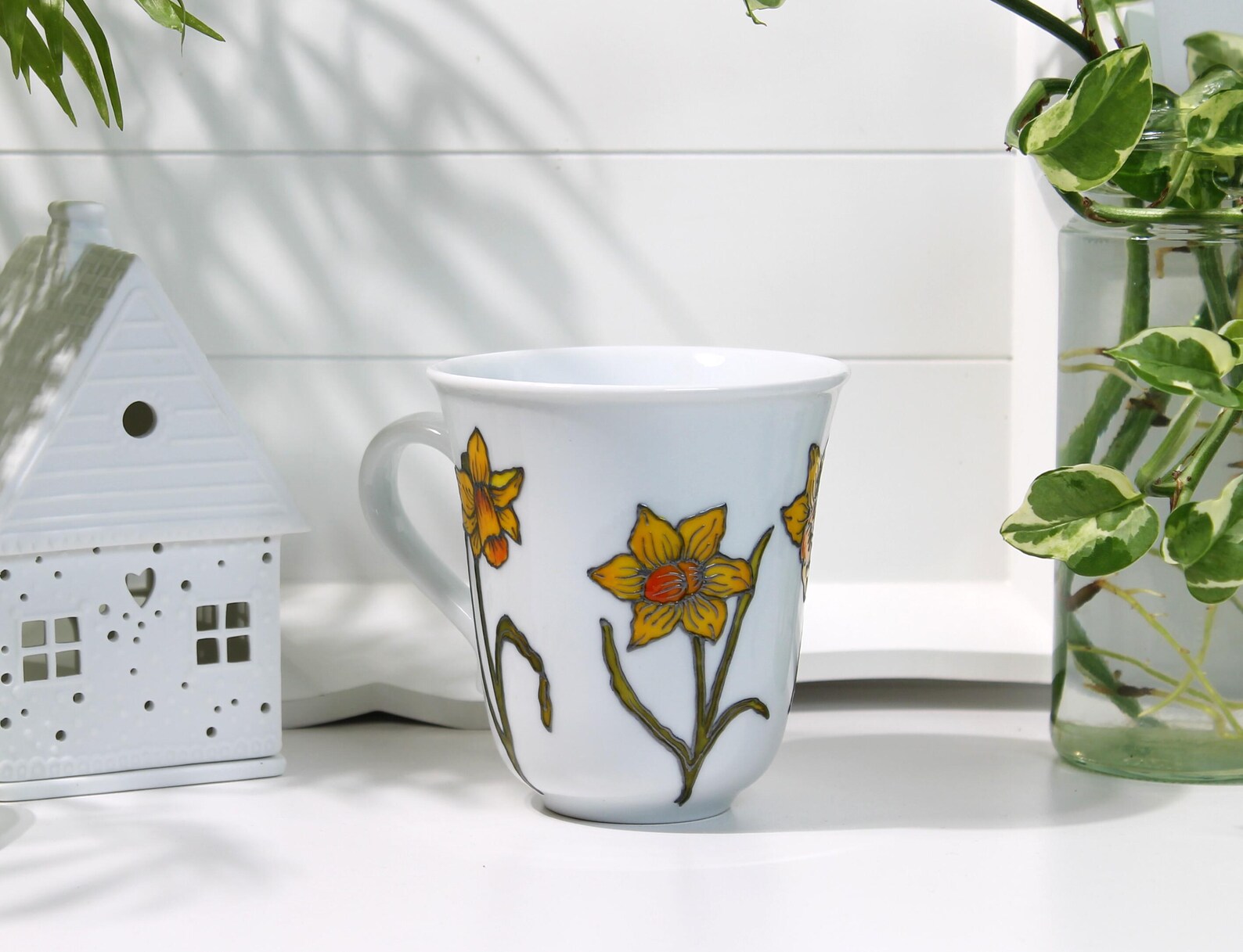 Hand Painted Porcelain Mug – Daffodil Design – Botanical Tea Cup ...
