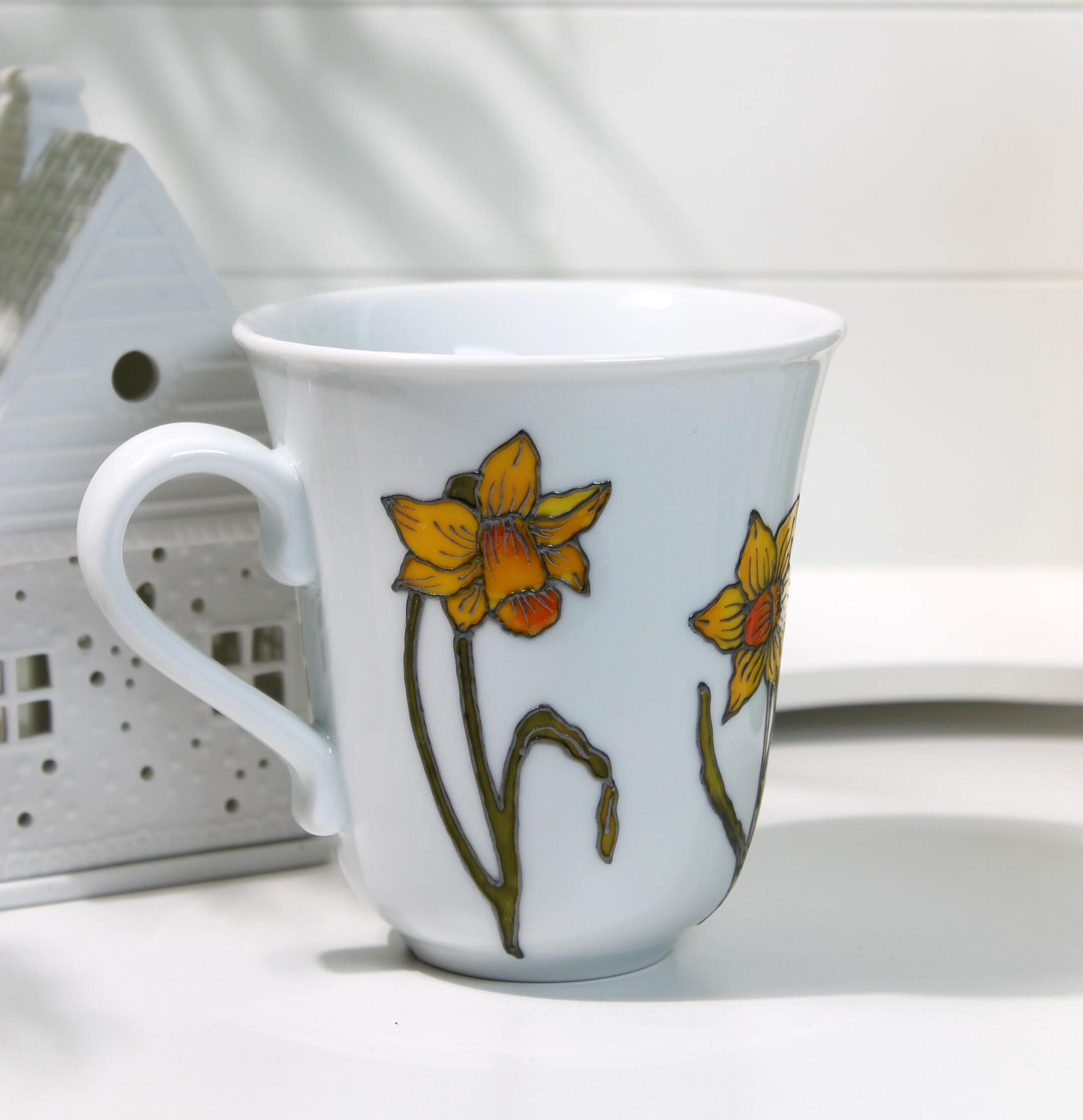 Hand Painted Porcelain Mug – Daffodil Design – Botanical Tea Cup ...