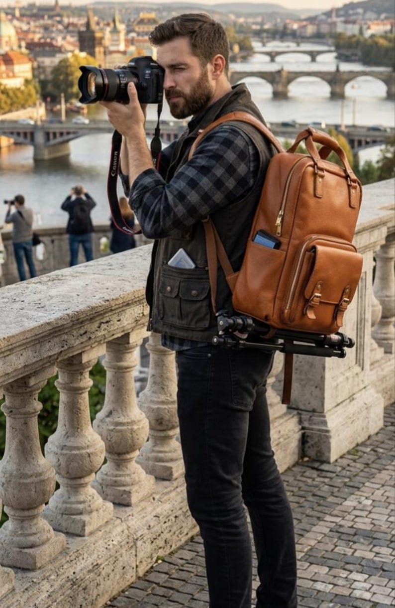 Full Grain Leather Camera Backpack – Vintage DSLR Travel Photography ...