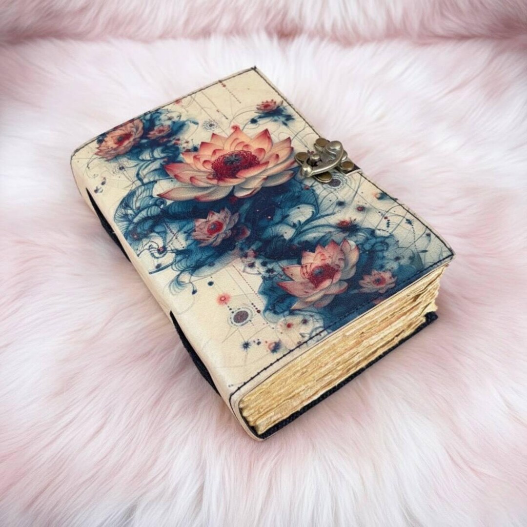 Lotus Grimoire Spellbook | 400 Pages Leather Journal With Brass C Clasp ...