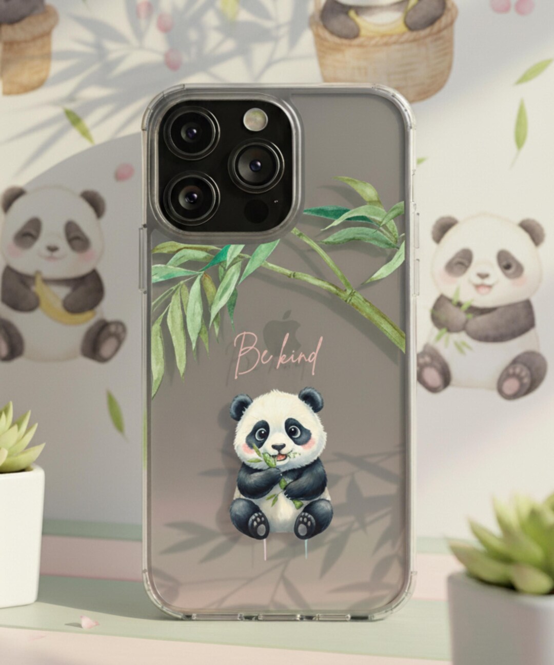 Cute Panda Phone Case Transparent, Panda Eating Bamboo, Kawaii Gift ...