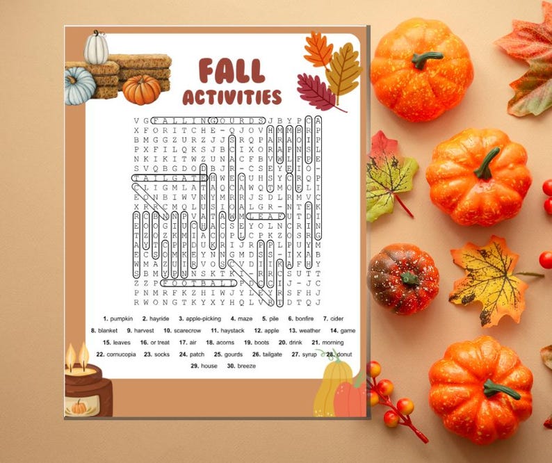 Fall Activities Word Search Printable – Autumn Kids & Family Game ...