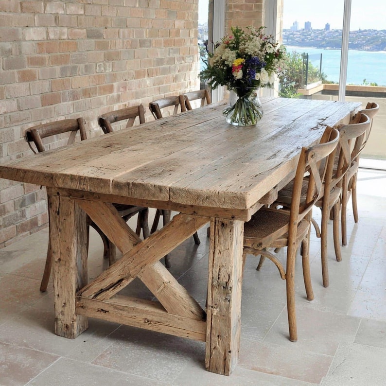 Handmade Rustic Wooden Dining Table – Custom Solid Wood Farmhouse Table ...