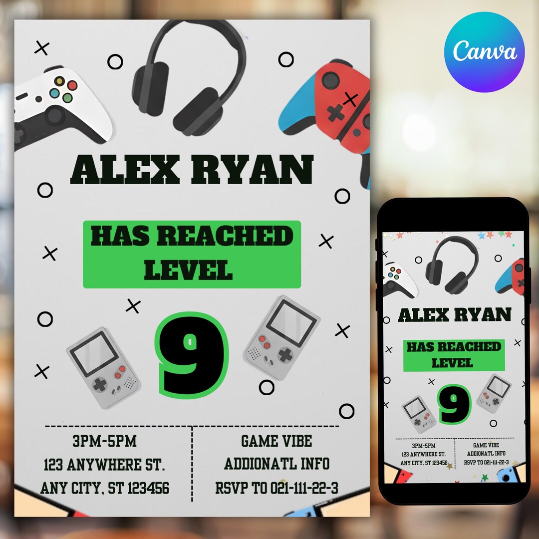 Gamer Birthday Invitation Template, Level up Party Invite, Video Game ...