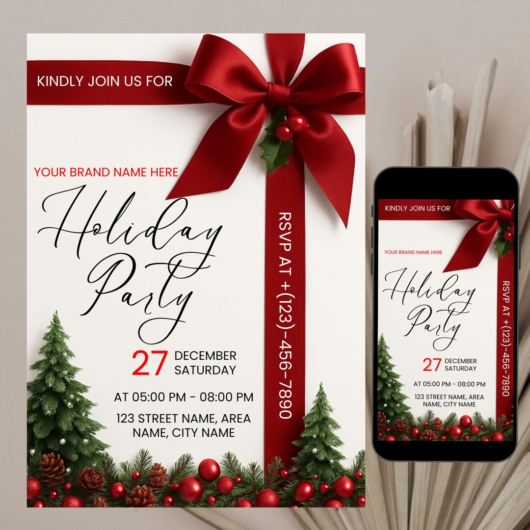 Work Holiday Party Invitation, Company Christmas Party, Client ...
