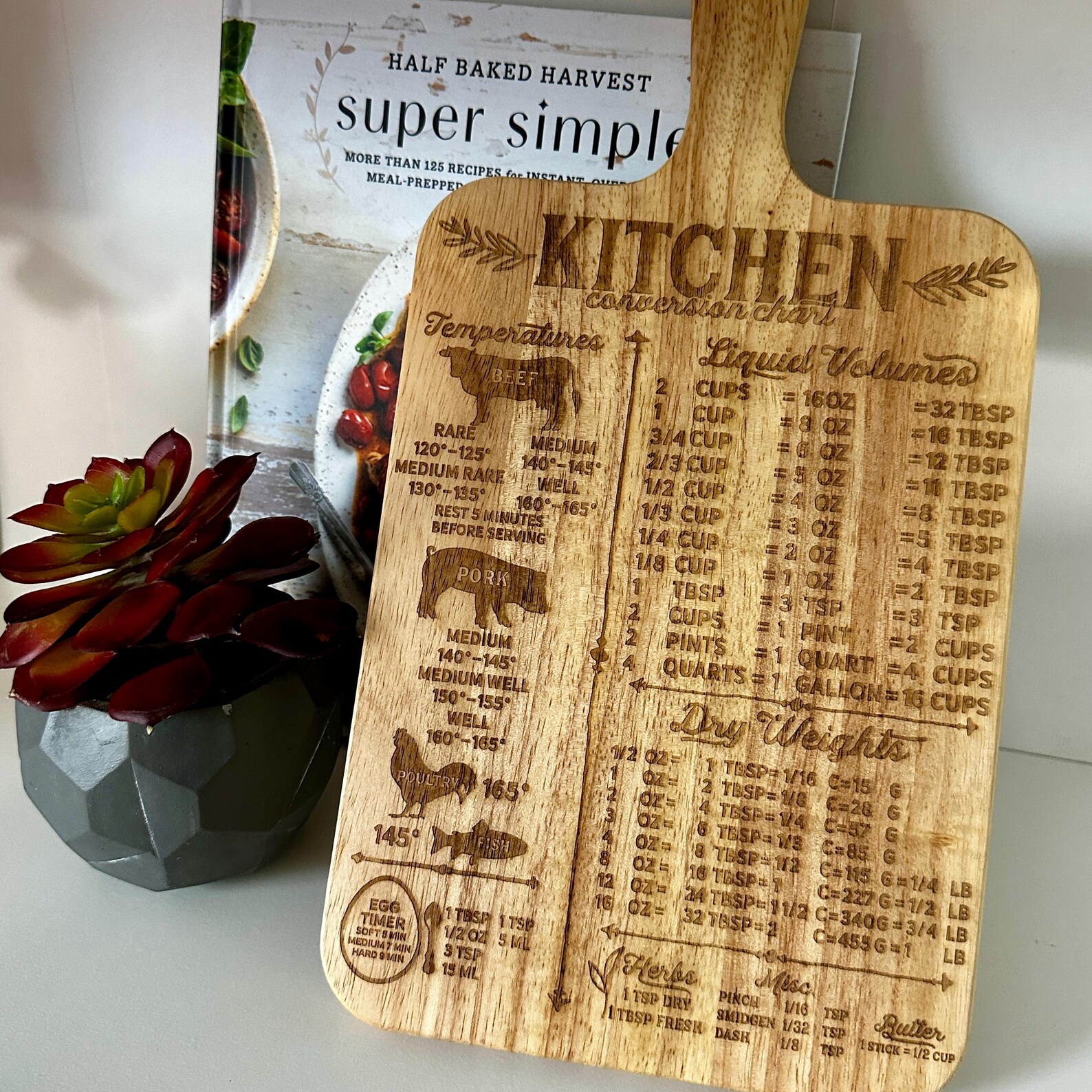 Engraved Kitchen Conversion Chart Cutting Board | Oak Wood, 14in - Etsy