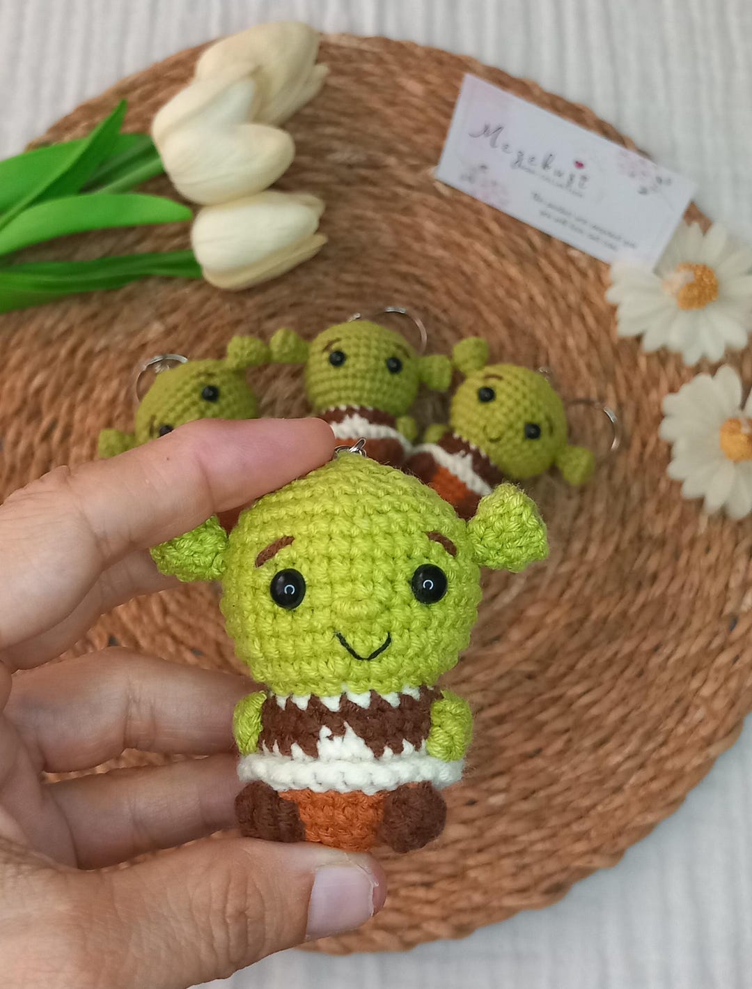 Shrek Crochet Keychain Handmade Charm Amigurumi Green Ogre Keychain ...