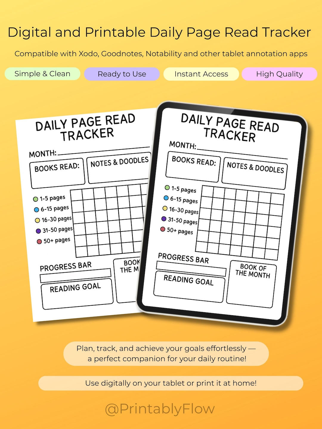 Daily Reading Tracker Printable | Pages Read Log | Reading Goal ...