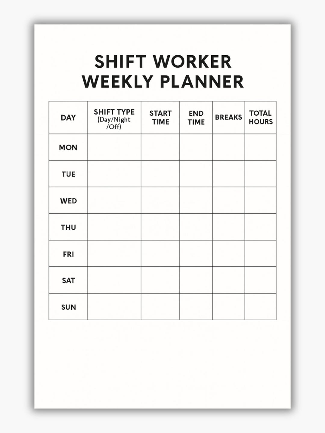 Weekly Shift Schedule - Printable PDF - Etsy