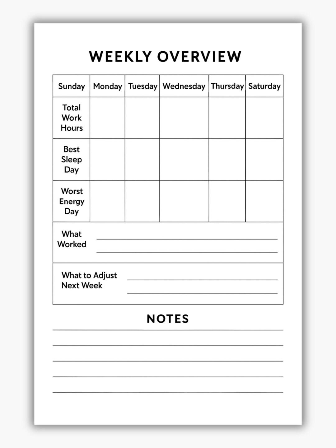 Minimalist Weekly Overview Printable – A4 Weekly Reflection ...