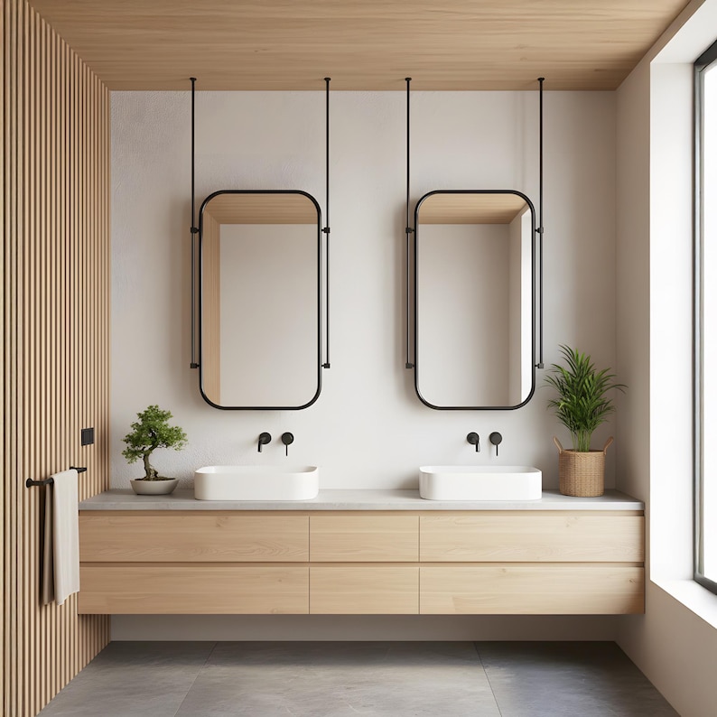 Ceiling Mounted Vanity Mirror, Modern Stainless Steel Bathroom Mirror ...