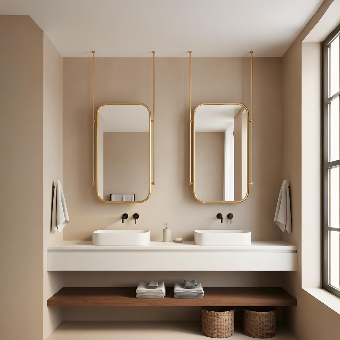 Ceiling Mounted Vanity Mirror, Modern Stainless Steel Bathroom Mirror ...