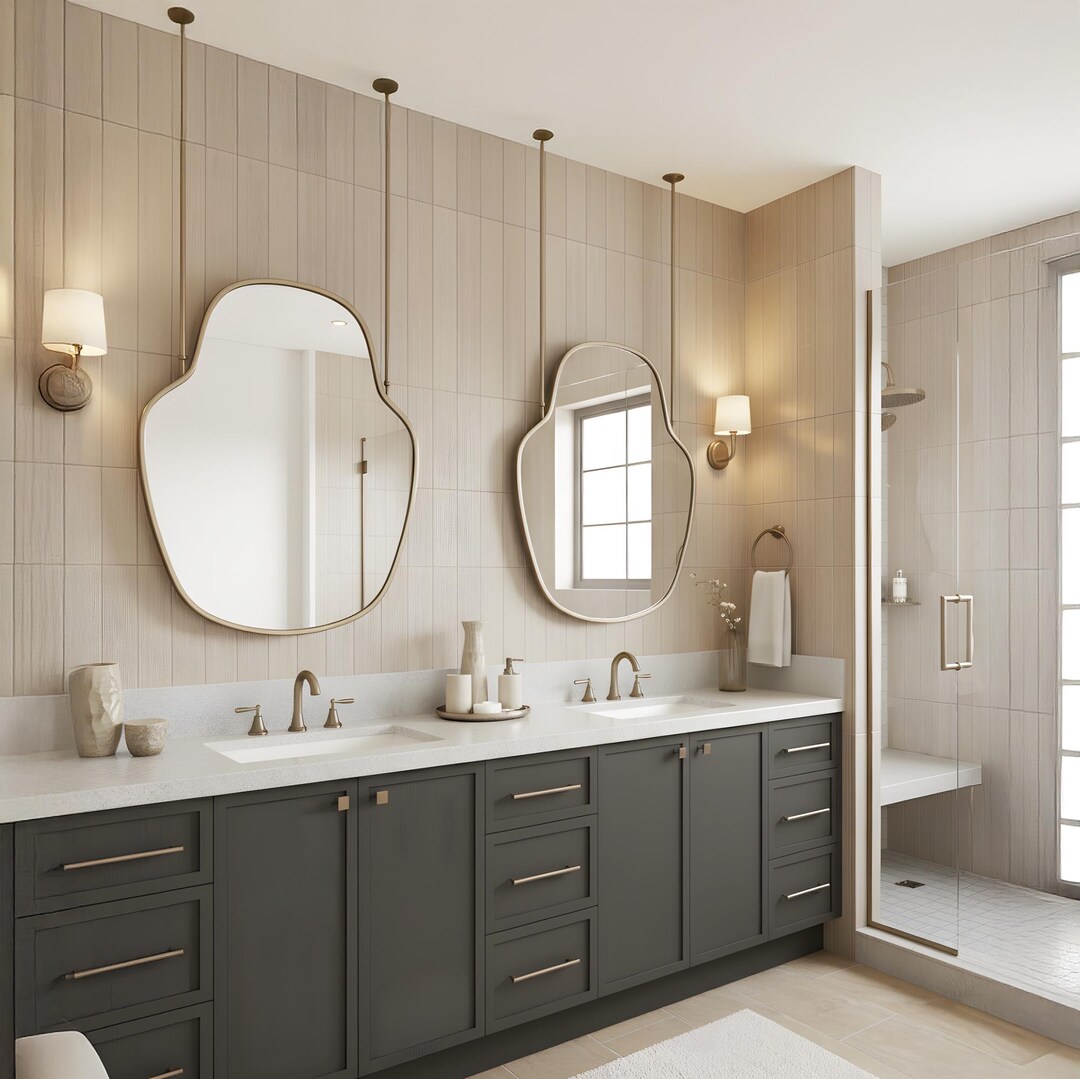Asymmetrical Metal Hanging Mirror, Luxury Ceiling Mounted Vanity Mirror ...