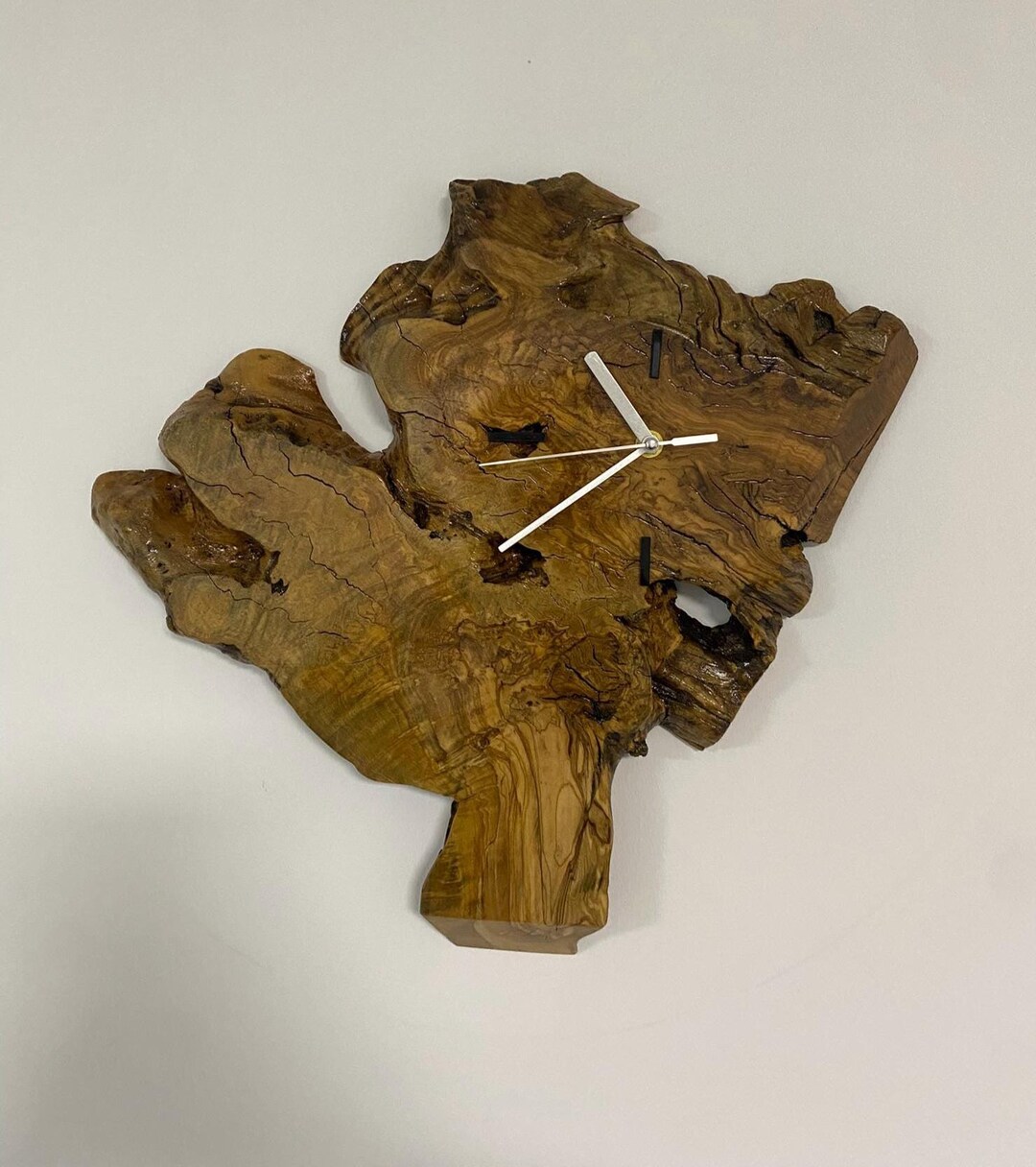 Organic Olive Wood Wall Clock | One-of-a-kind Silent Timepiece ...