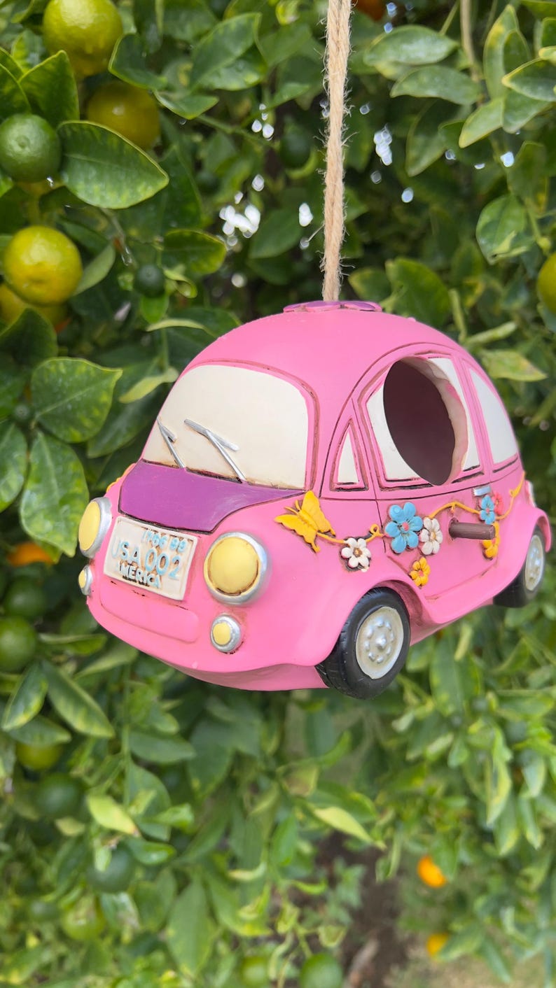 Classic VW Bettle Buggy Bird House for Birds Hummingbirds in PINK for ...