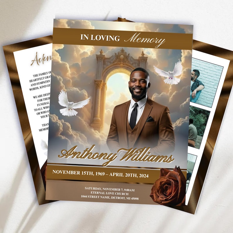 Dark Brown Roses Funeral Program Template, Canva Template, in the ...
