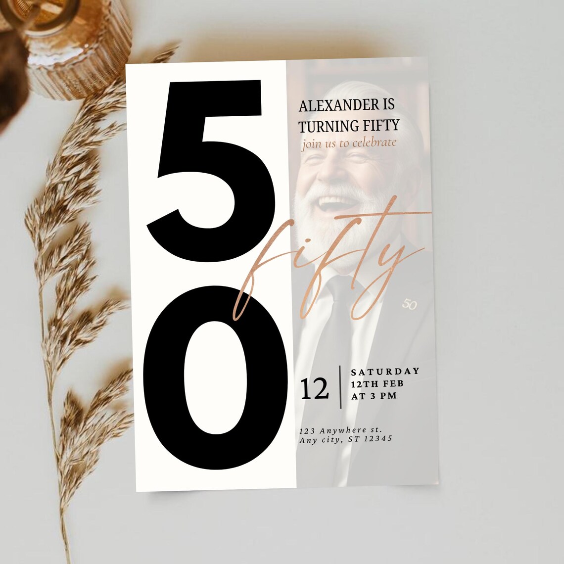 50th Birthday Invitation, Photo Template, Milestone Party (digital ...