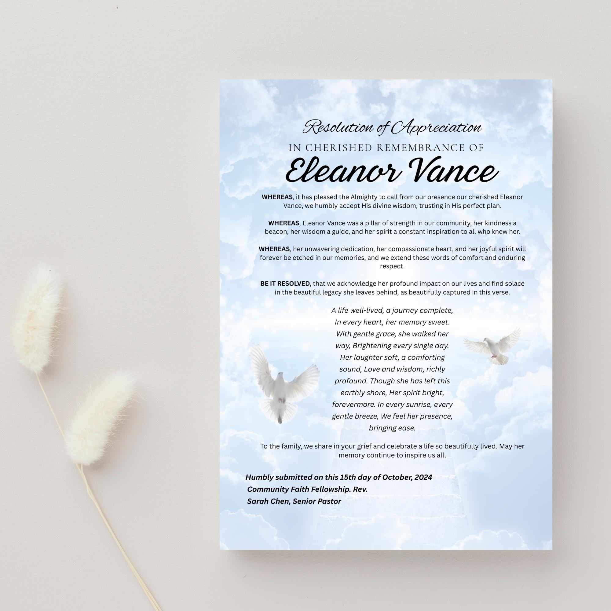 Editable Funeral Resolution Letter Template (canva Digital Download) - Etsy