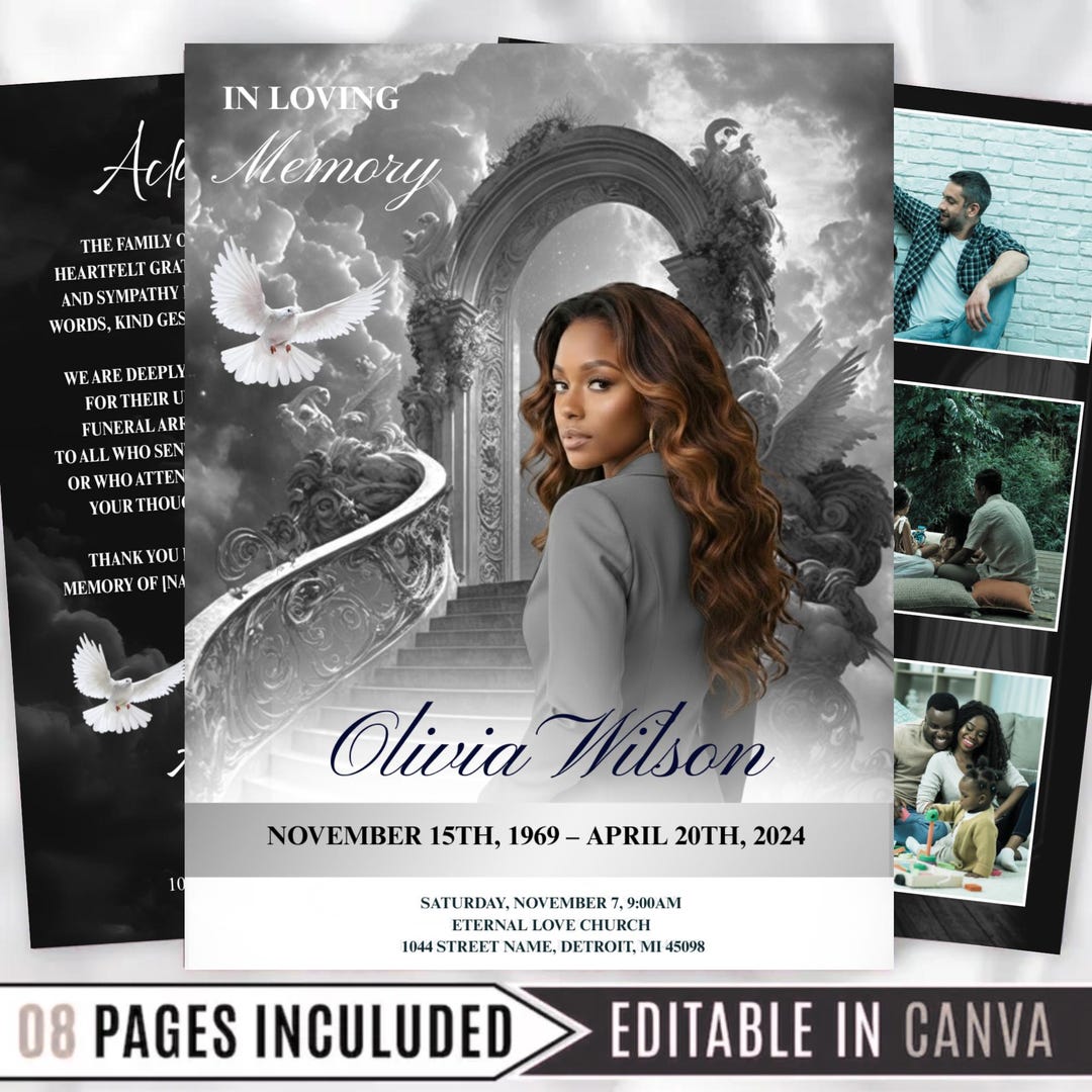 8 Pages Gray Funeral Program Template for Obituary, in Loving Memory ...