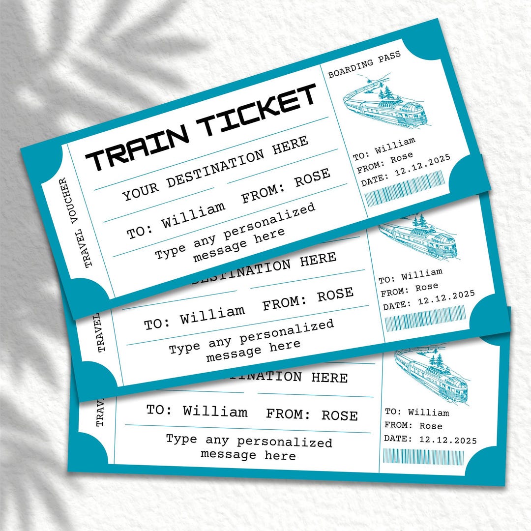 Personalized Train Ticket Template, Travel Gift (digital Download) - Etsy