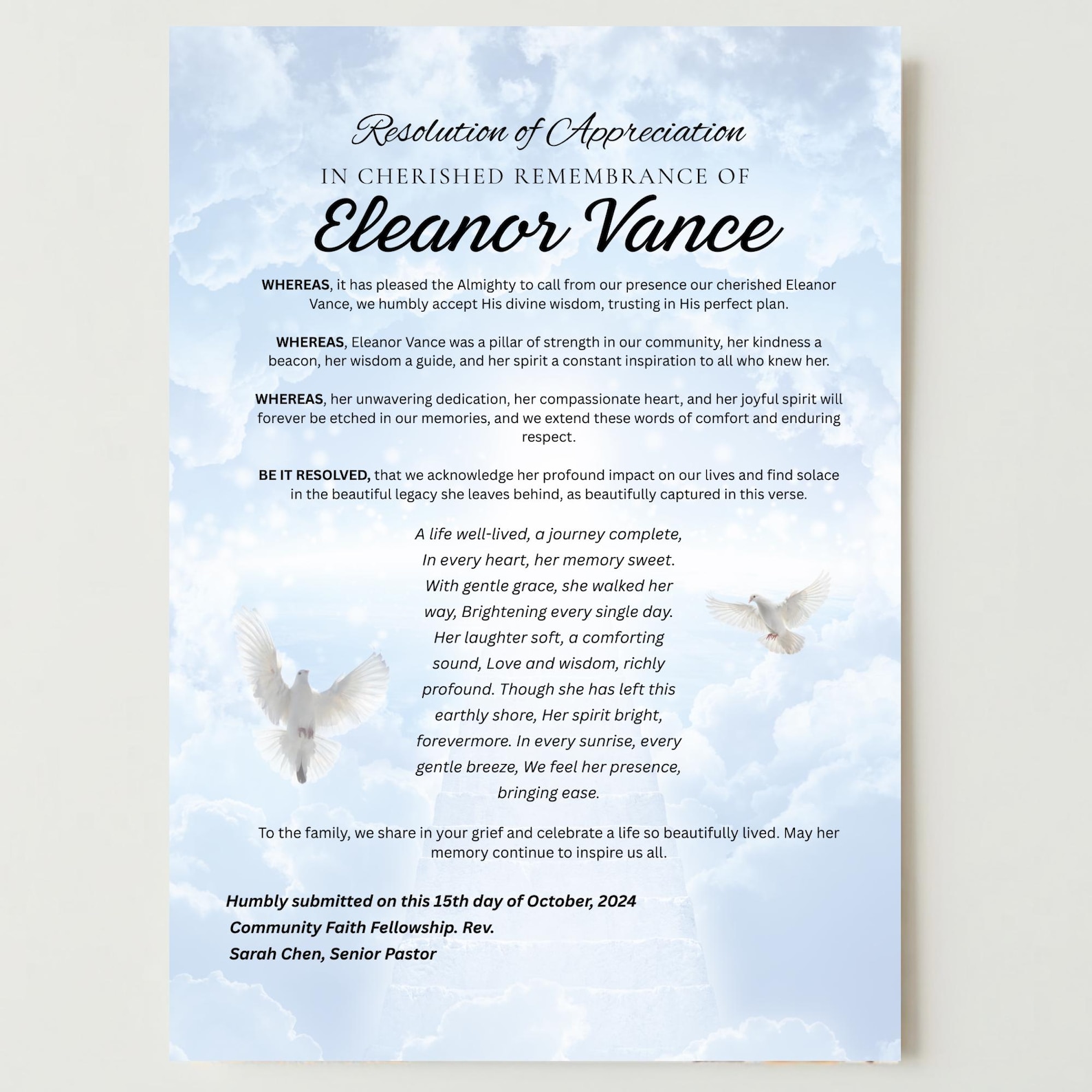 Editable Funeral Resolution Letter Template (canva Digital Download) - Etsy
