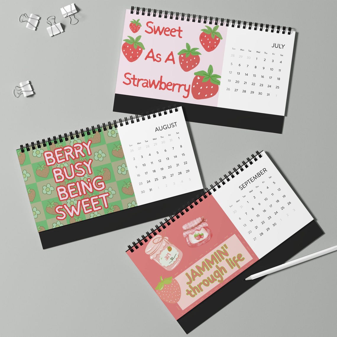 Strawberry Calendar, 2026 Desk Calendar , Berry Lover Gift, Cute Office ...