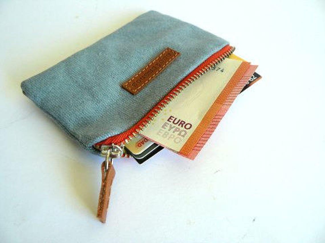 Coin Purse Waxed Canvas Small Wallet Blue Coin Purse gift - Etsy