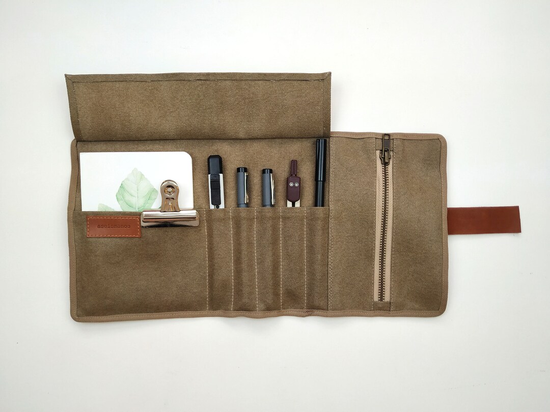 Stationery Case Roll up Pencil Case With Leather Strap - Etsy