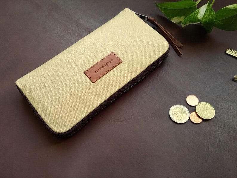 Women Wallet // Beige Waxed Canvas Women Wallet - Etsy