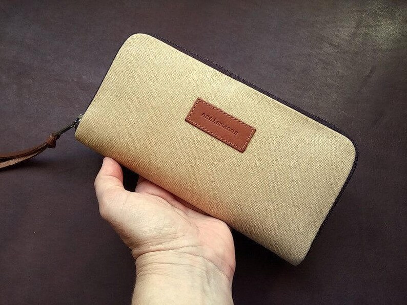 Women Wallet // Beige Waxed Canvas Women Wallet - Etsy