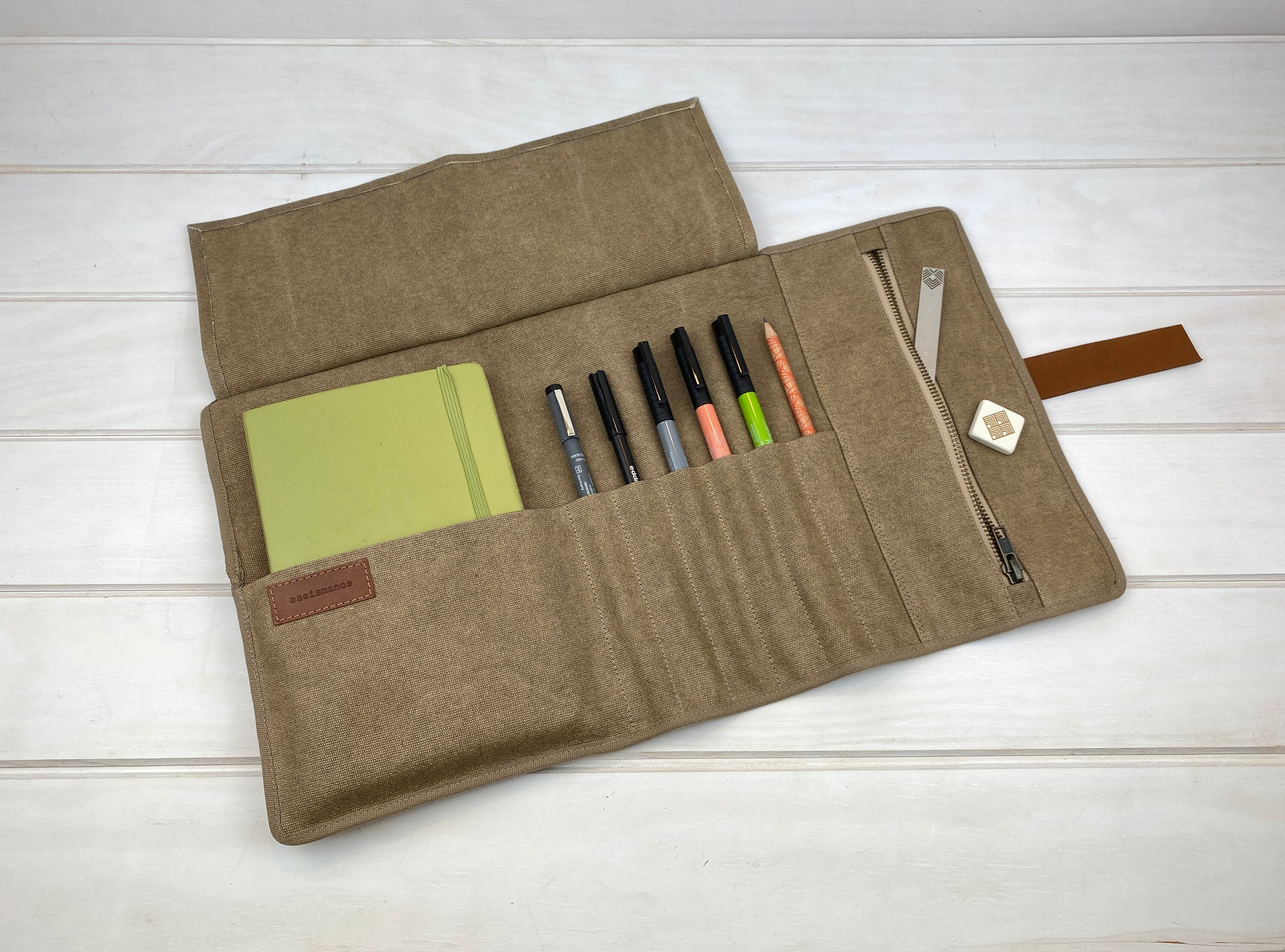 A5 Notebook Wrap Cover – Custom Monogram Planner Case, Leather & Canvas ...