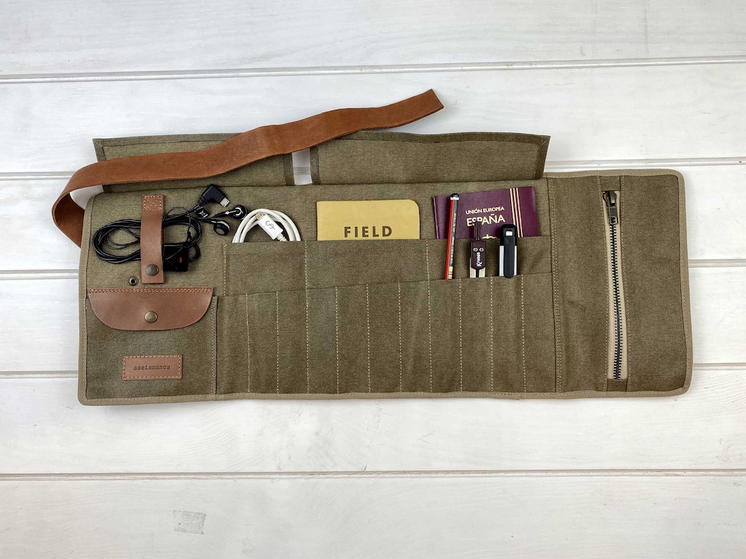 Roll up Pencil Wrap With 16 Pockets and One Zipper Pouch, Artist Roll ...