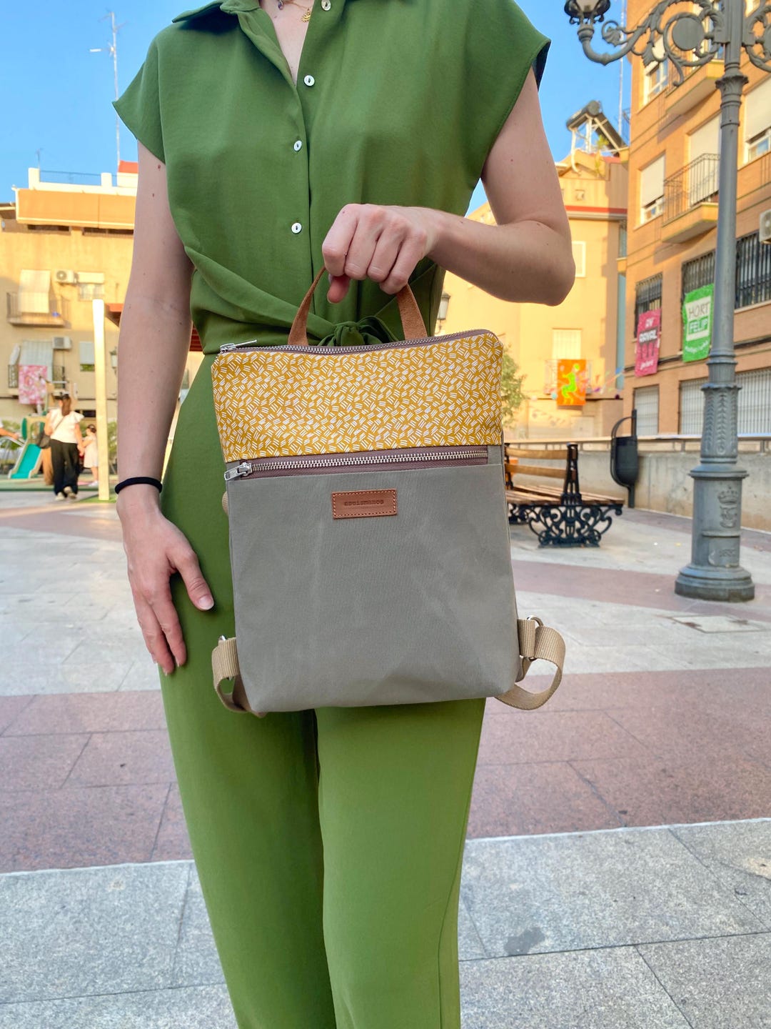 Small City Backpack – Handmade Canvas Backpack – Water-repellent Fabric ...