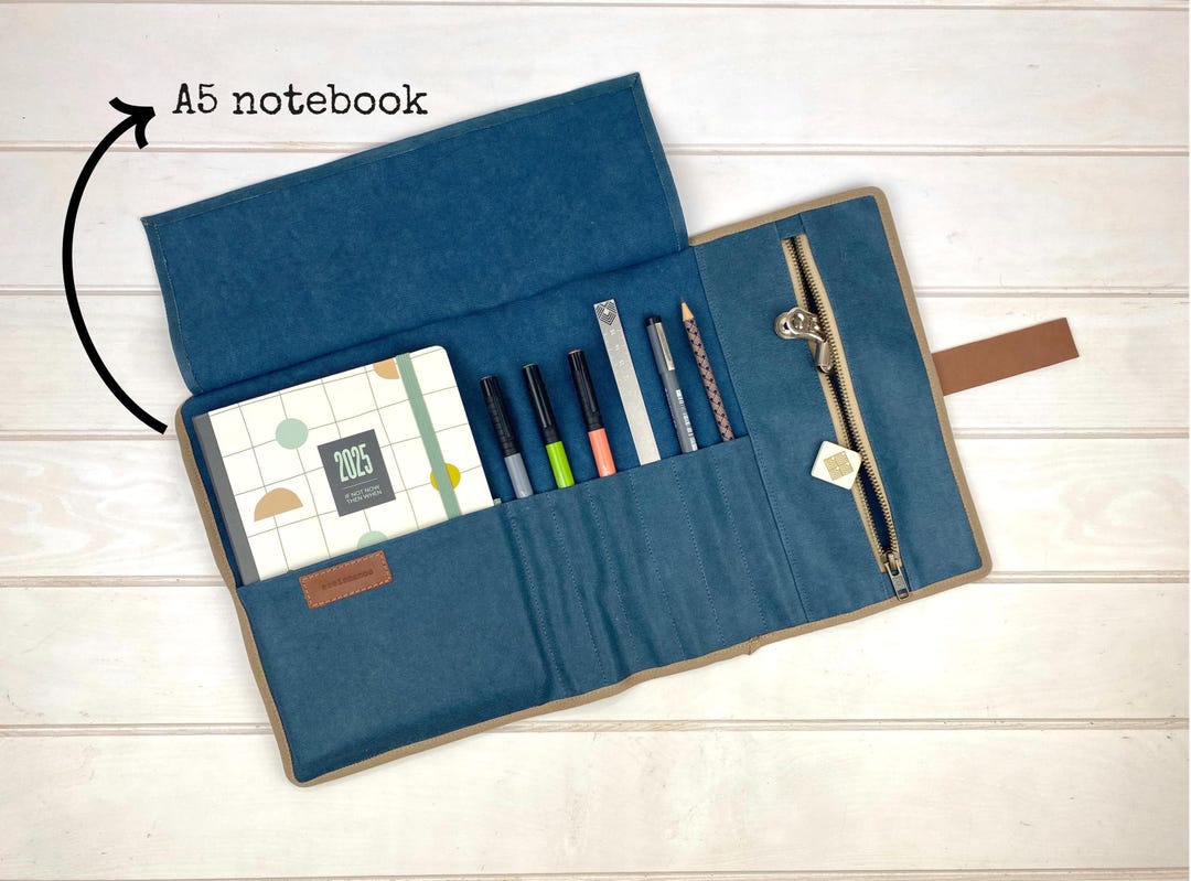 A5 Notebook Wrap Cover – Custom Monogram Planner Case, Leather & Canvas ...