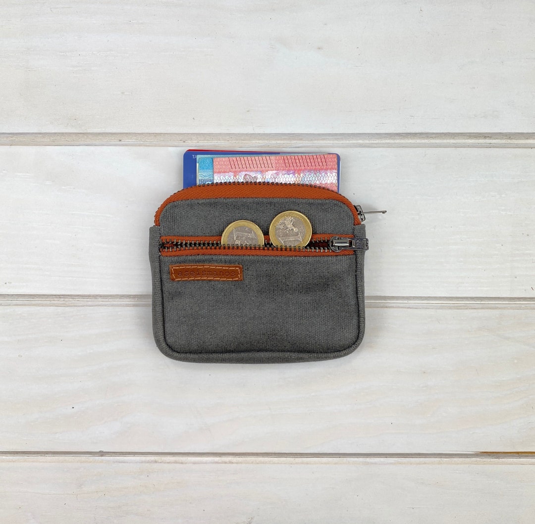 Minimalist Grey Waxed Canvas Wallet With Two External Pocket - Etsy